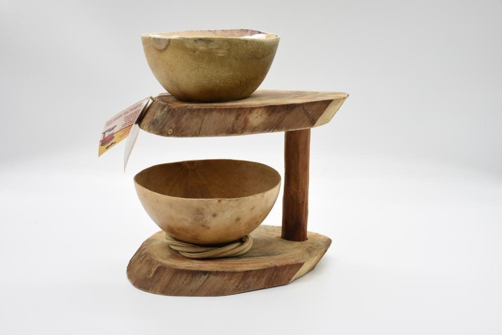 Cafetera rustica con base de madera y taza de guaje hecha a mano– Mexiarts